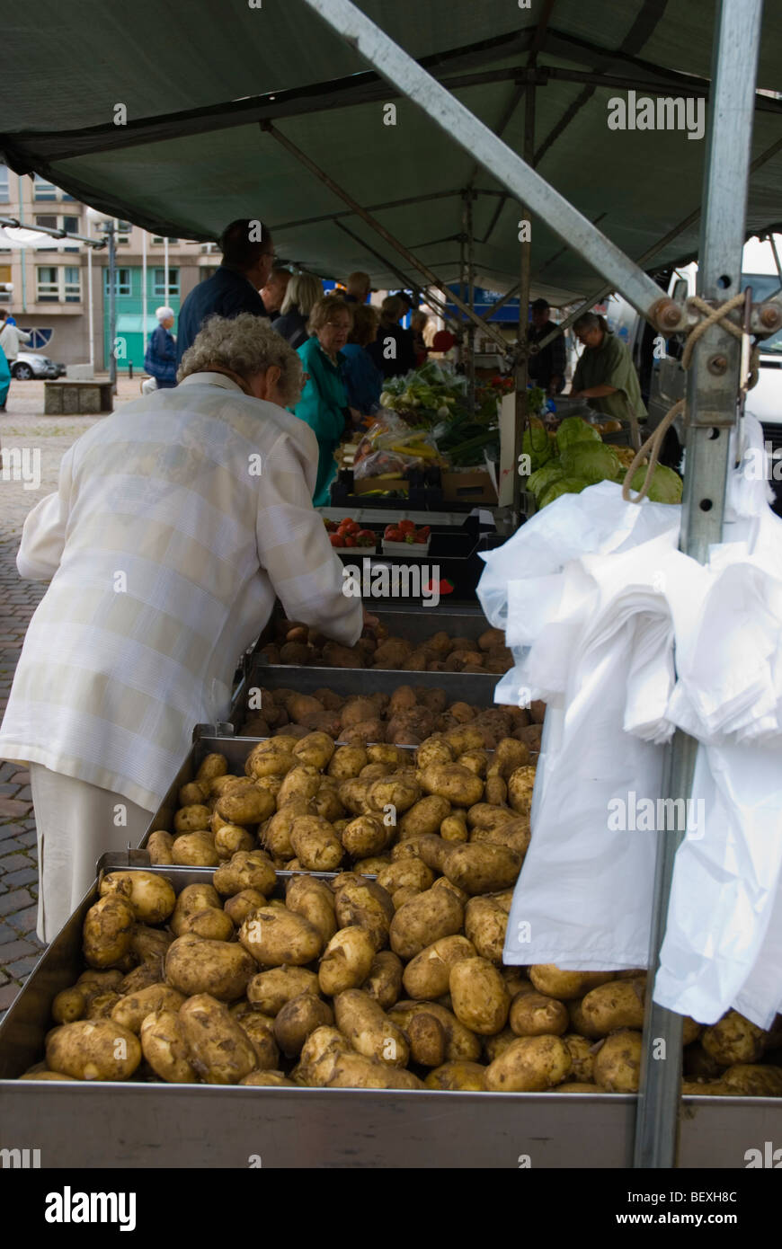 Potato stall at Kungstorget square in central Gothenburg Sweden Europe ...
