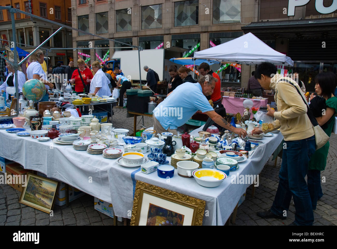 Sunday flea market at Hötorget square in central Stockholm Sweden ...
