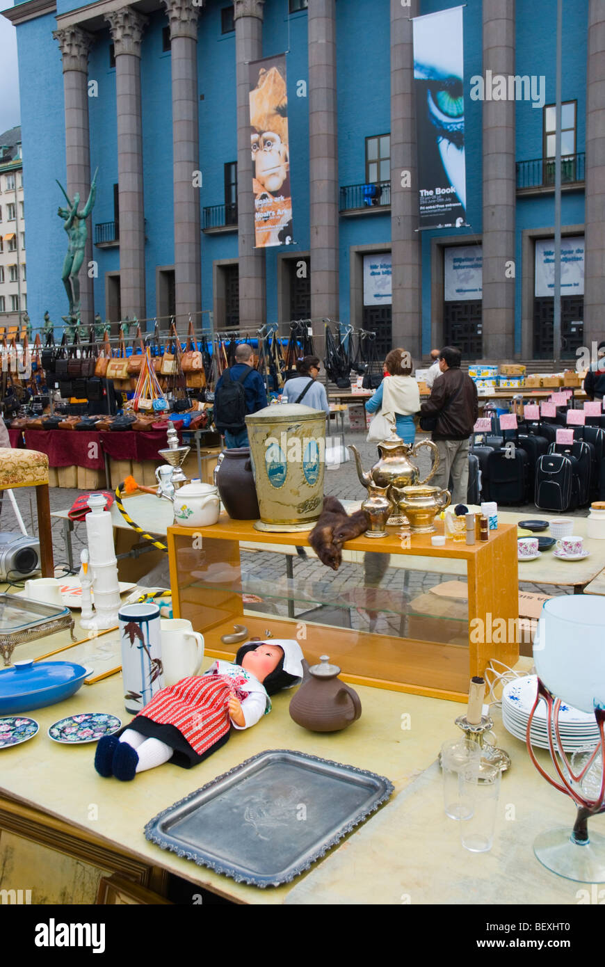 Sunday flea market at Hötorget square in central Stockholm Sweden ...