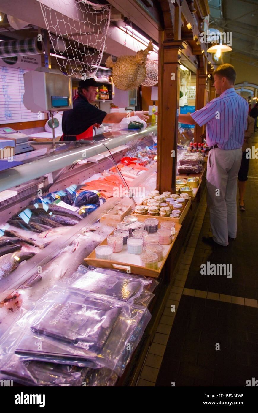 Seafood stall in Vanha Kauppahalli the old market hall in central ...