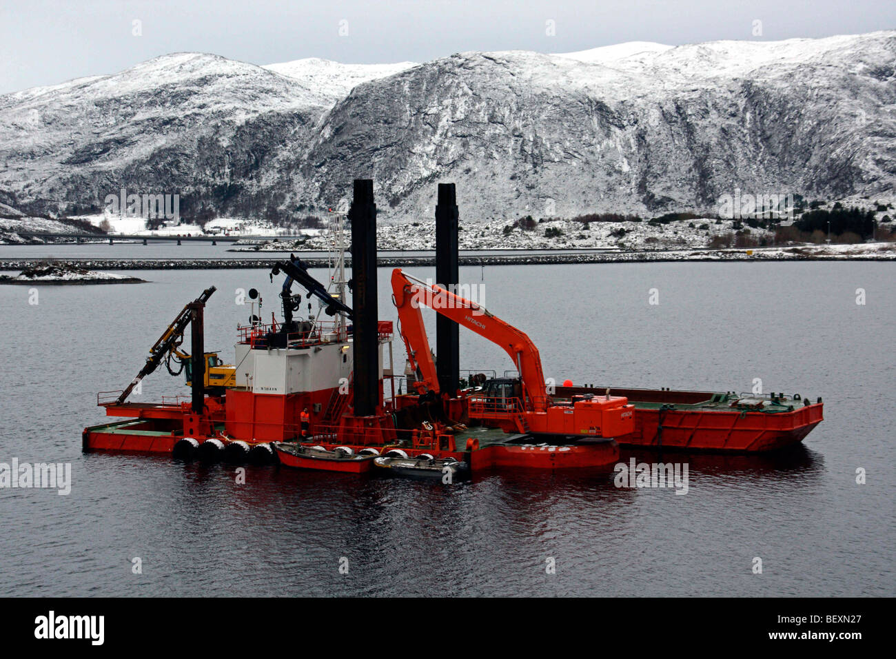 Dredger working near Torvik Norway Stock Photo - Alamy