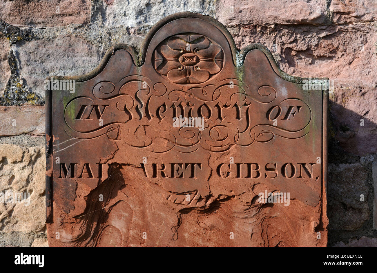Badly eroded sandstone gravestone . Church of Saint Lawrence , Appleby ...