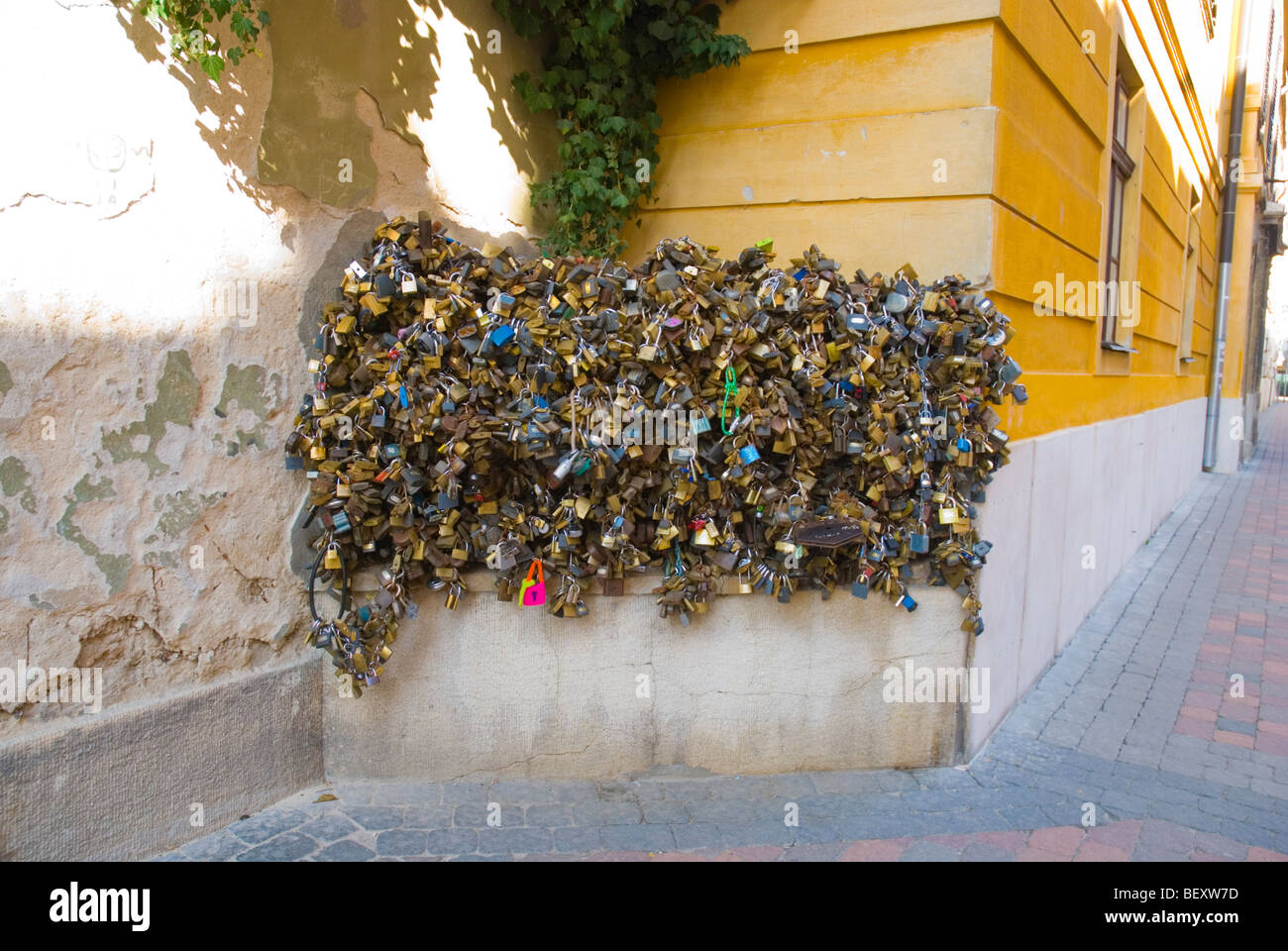 Lakatfal the Wall of Padlocks where newly wed attach a padlock in Pecs ...