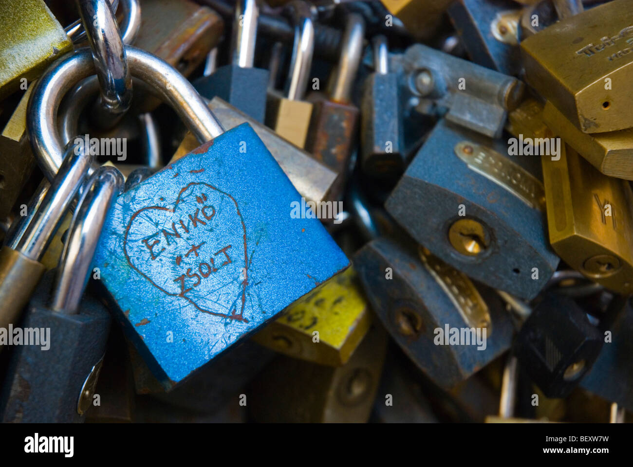 Lakatfal the Wall of Padlocks where newly wed attach a padlock in Pecs ...