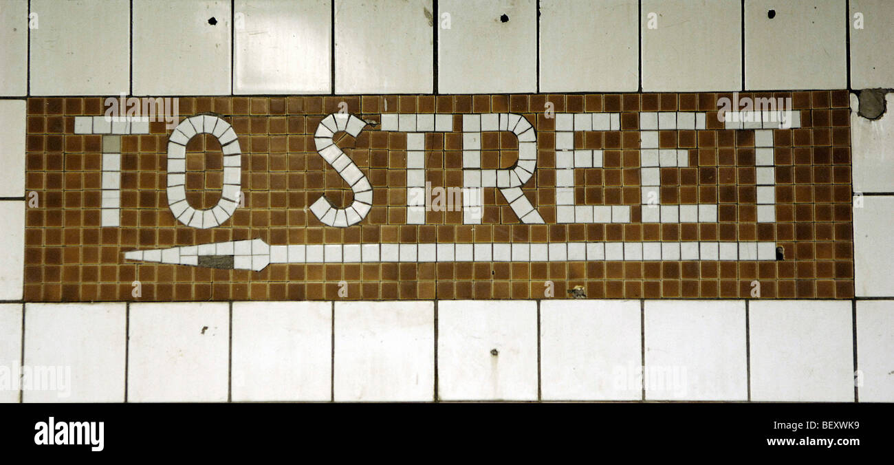 Vintage mosaic tile signs on the New York City subway system Stock ...