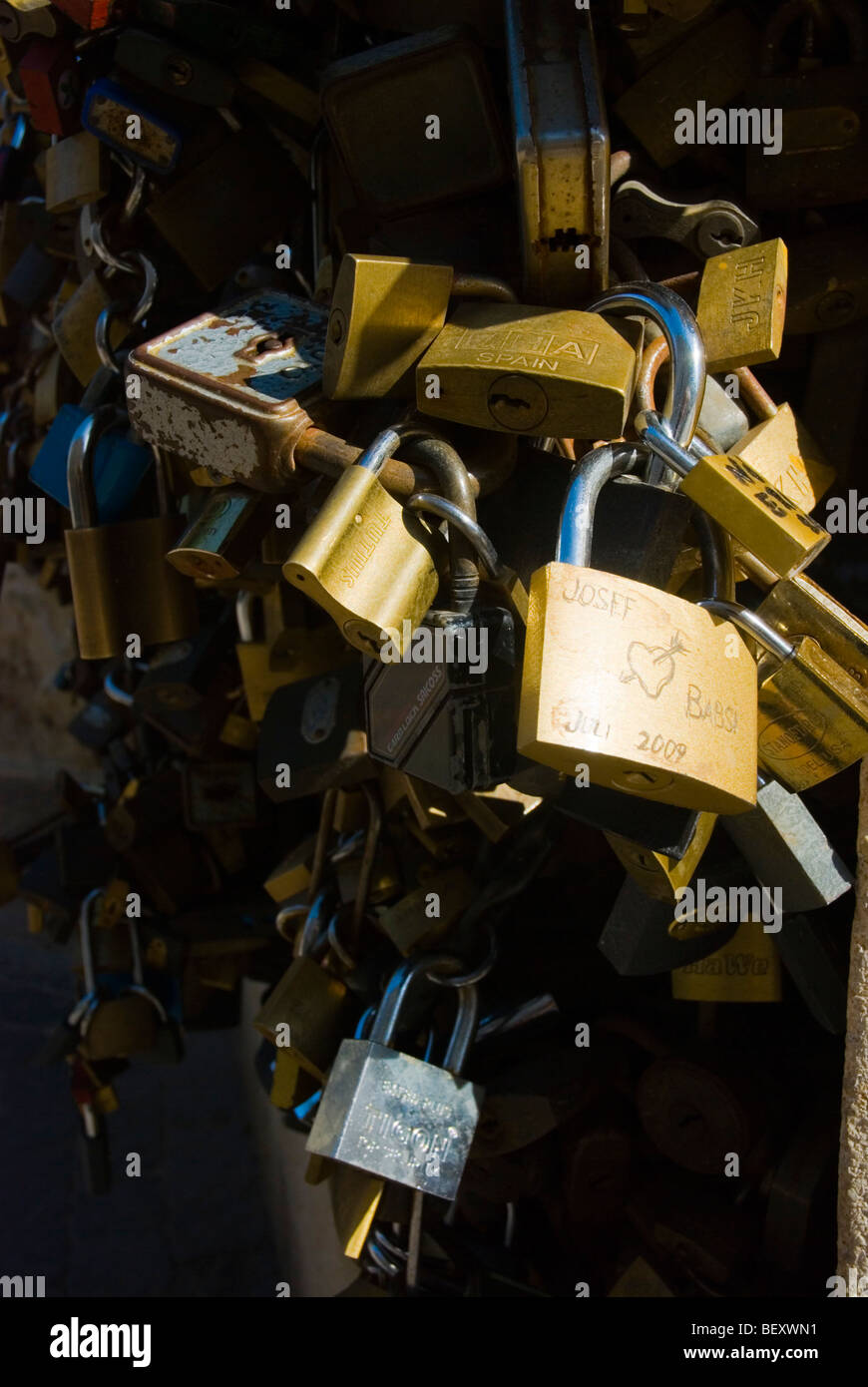 Lakatfal the Wall of Padlocks where newly wed attach a padlock in Pecs ...