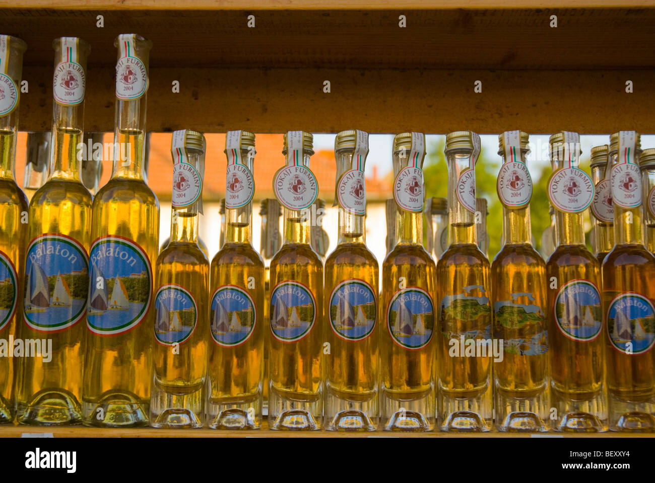 Tokaji Furmint wine bottles in a shop in Tihany Hungary Europe Stock ...