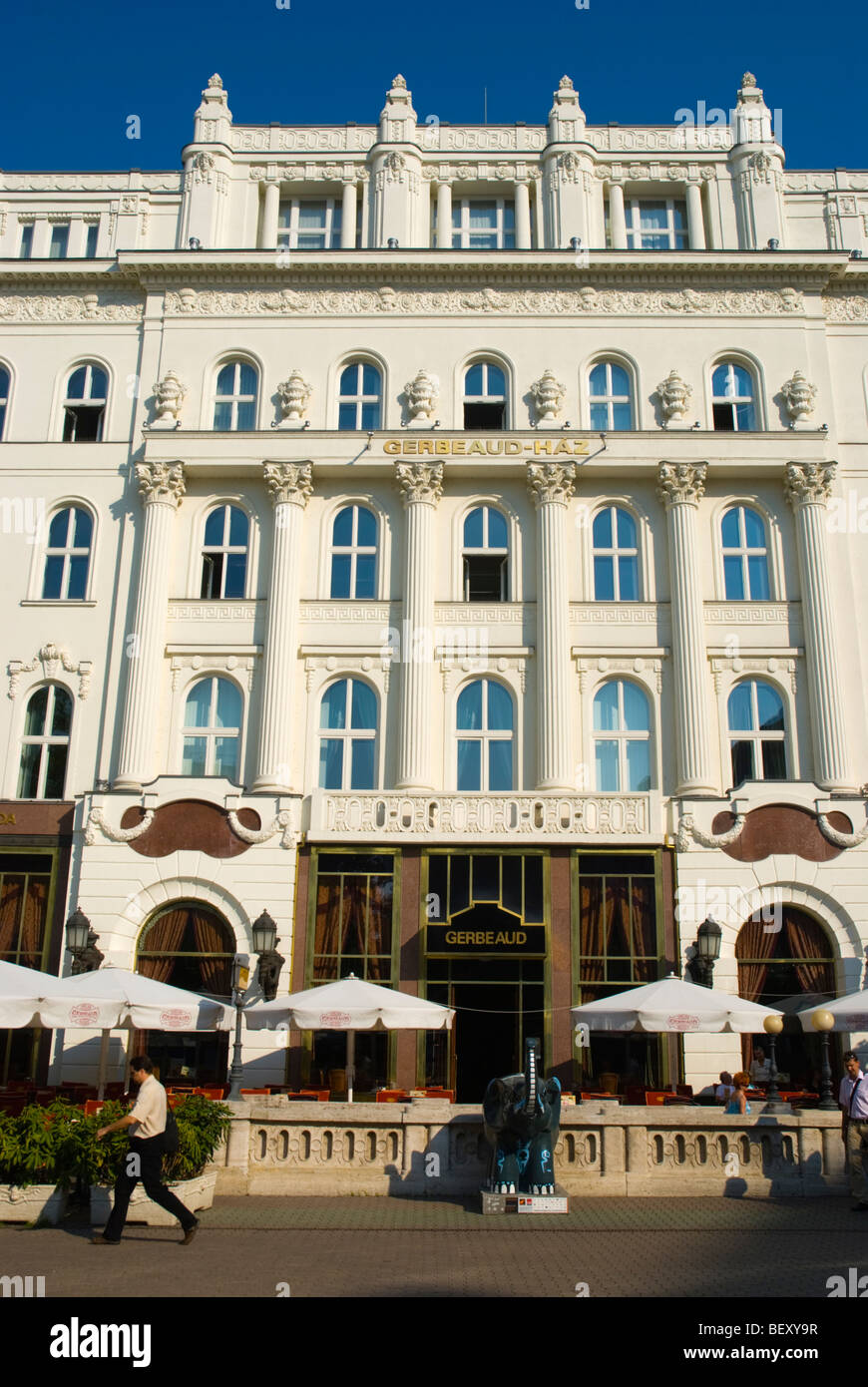 Gerbeaud Haz cafe exterior at Vörösmarty ter square in Budapest Hungary ...