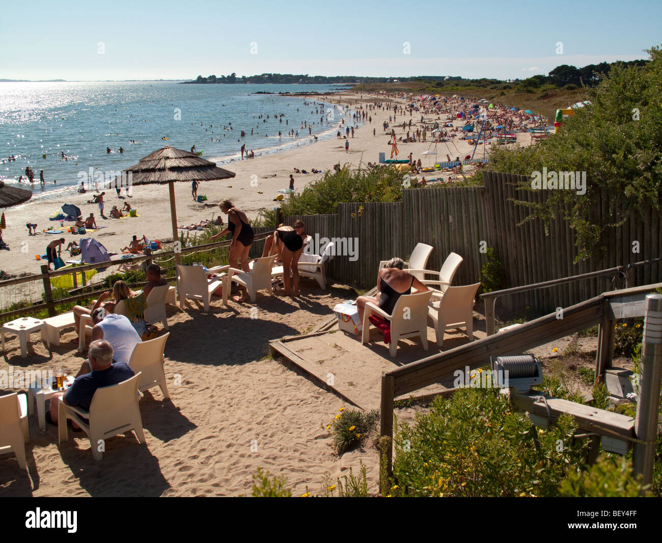 Cafe by the beach near La Trinite Sur Mer, Brittany, France Stock Photo ...