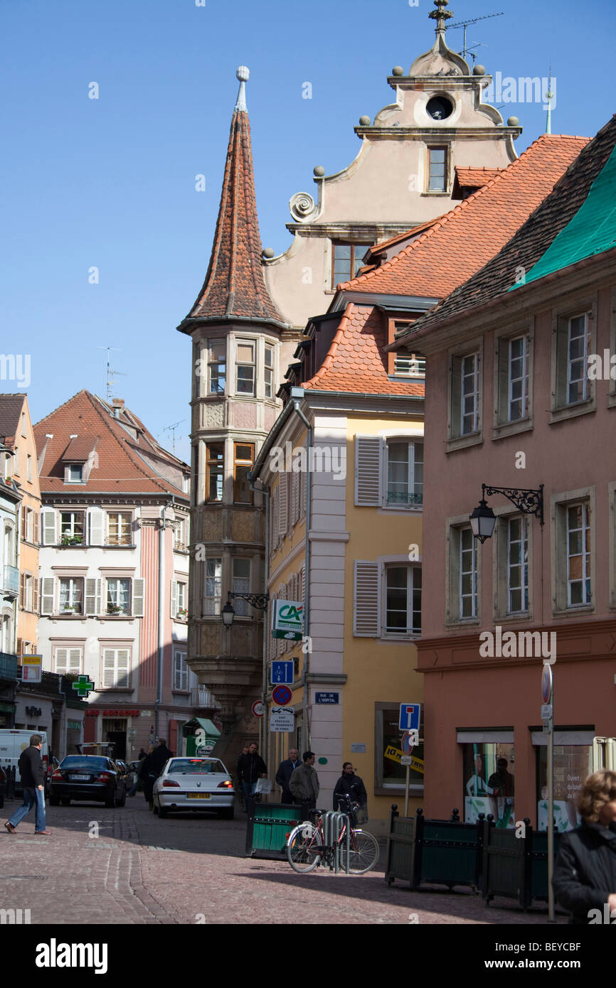 Traditional architecture buildings, Street View in Colmar Alsace haut ...