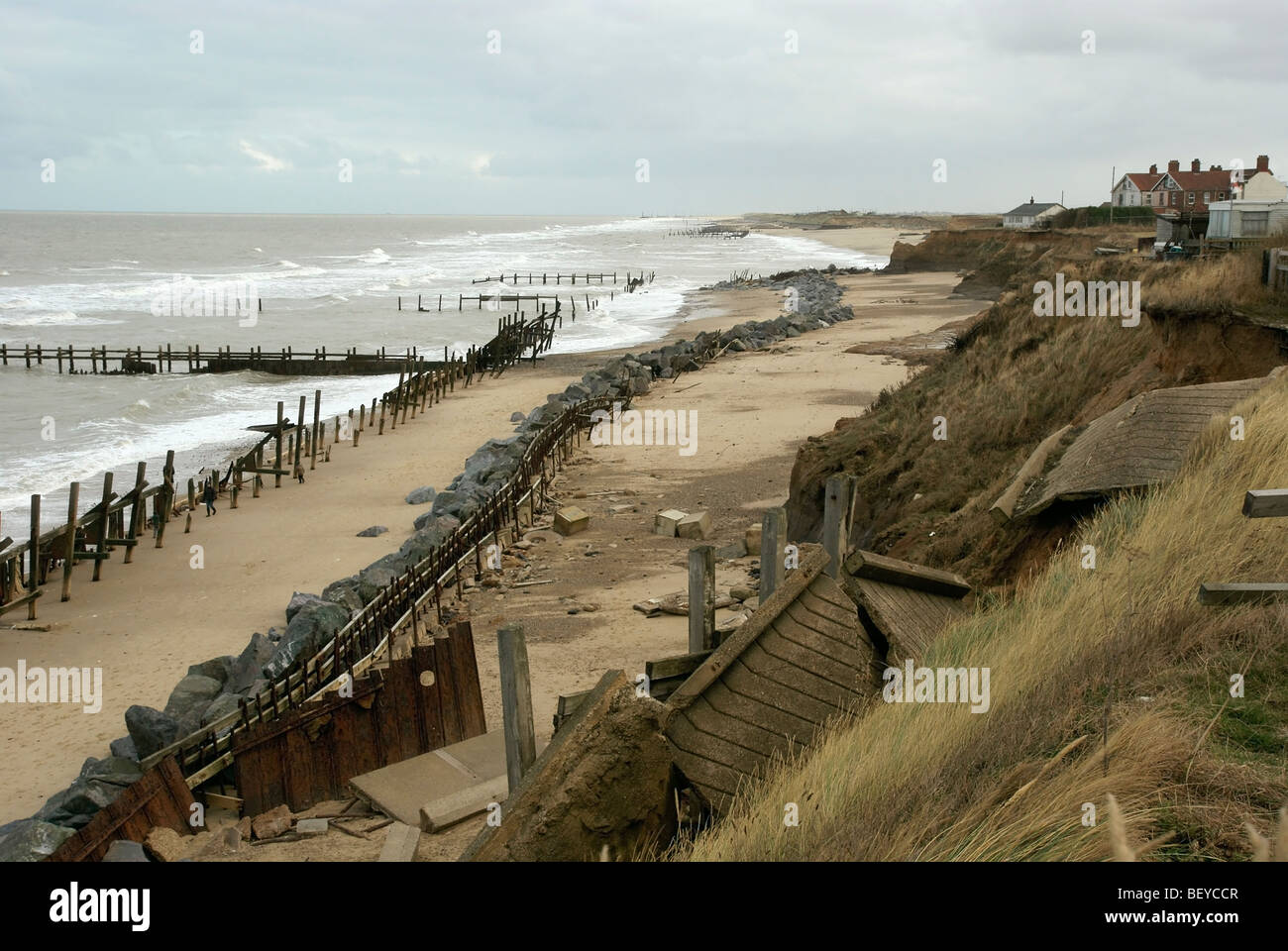 Coastal cliff erosion and sea defences at Happisburg Stock Photo - Alamy