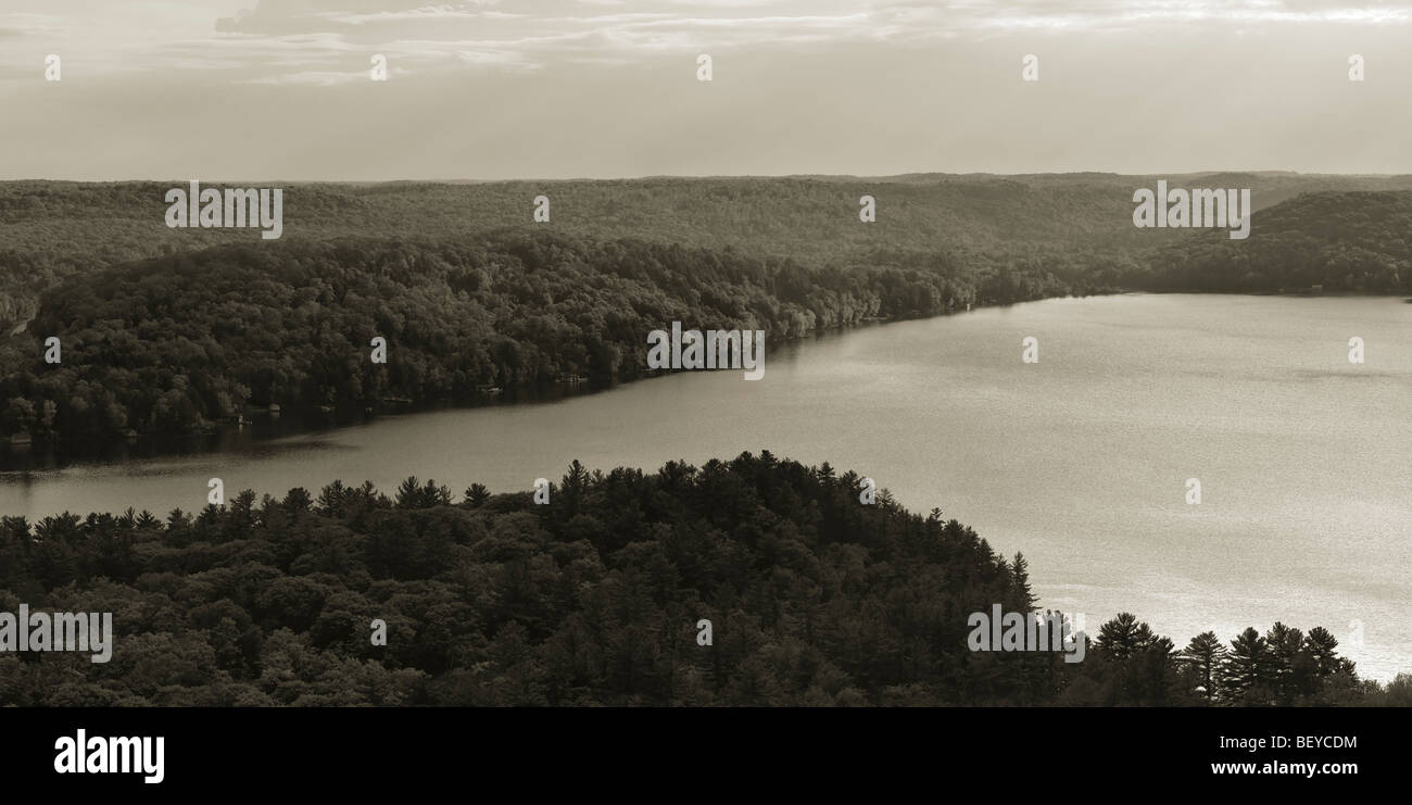 Panoramic aerial scenery of the Lake of Bays in fall. Dorset, Muskoka ...