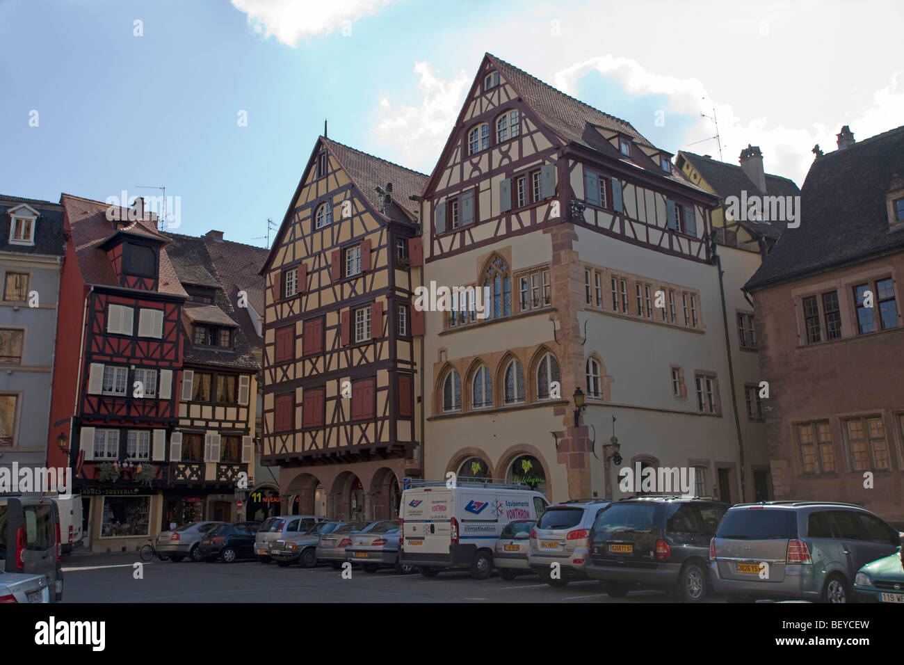 Traditional architecture buildings, Street View in Colmar Alsace haut ...