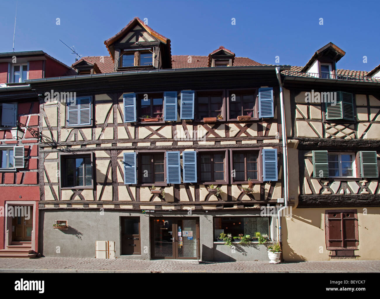 Traditional architecture buildings, Street View in Colmar Alsace haut ...
