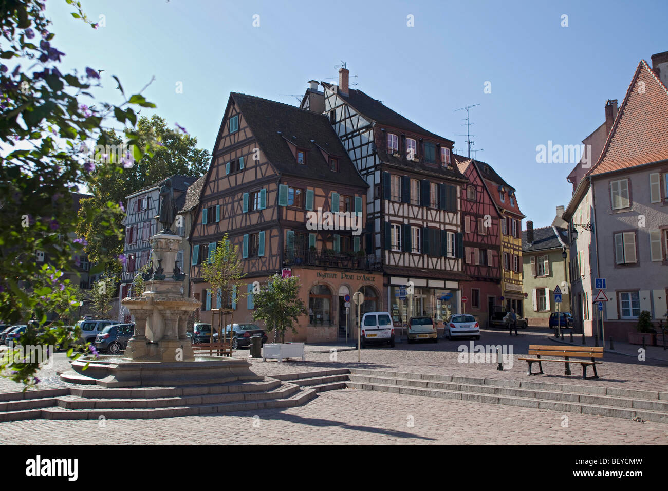 Traditional architecture buildings, Fountain in Colmar Alsace haut Rhin ...