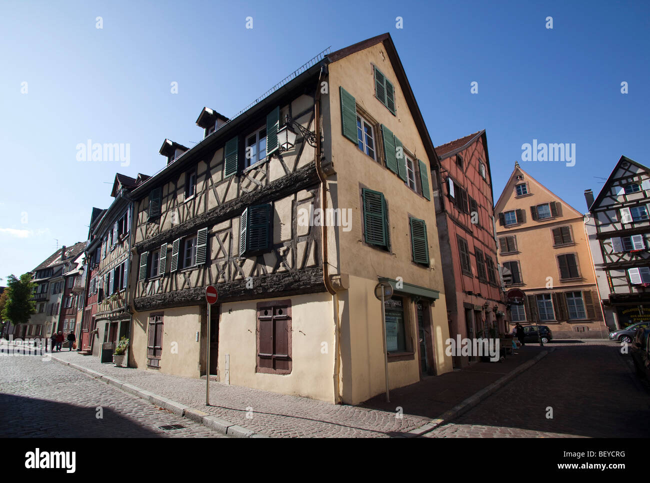 Traditional architecture buildings, Street View in Colmar Alsace haut ...