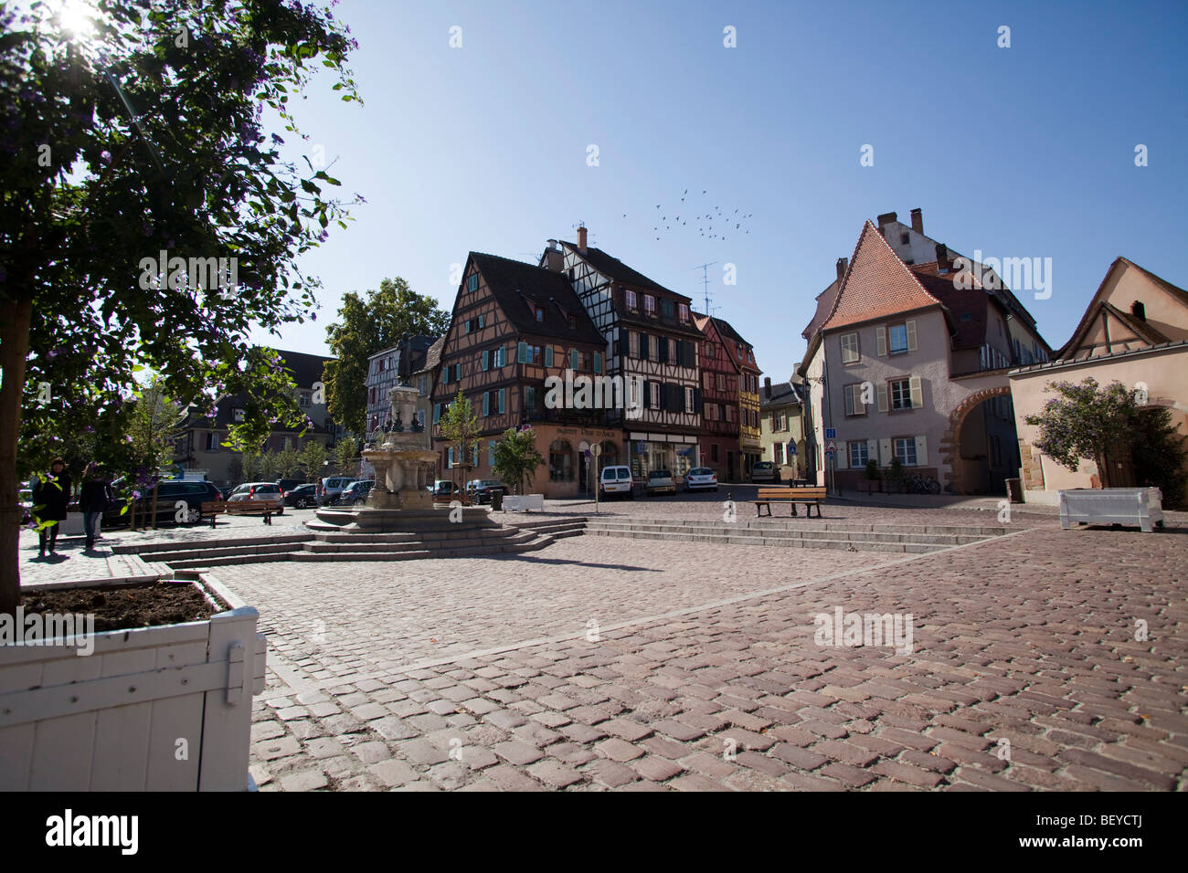 Traditional architecture buildings, market square in Colmar Alsace haut ...