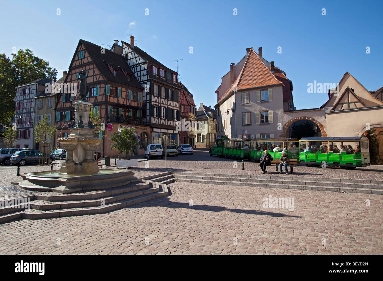 Traditional architecture buildings, Fountain in Colmar Alsace haut Rhin ...