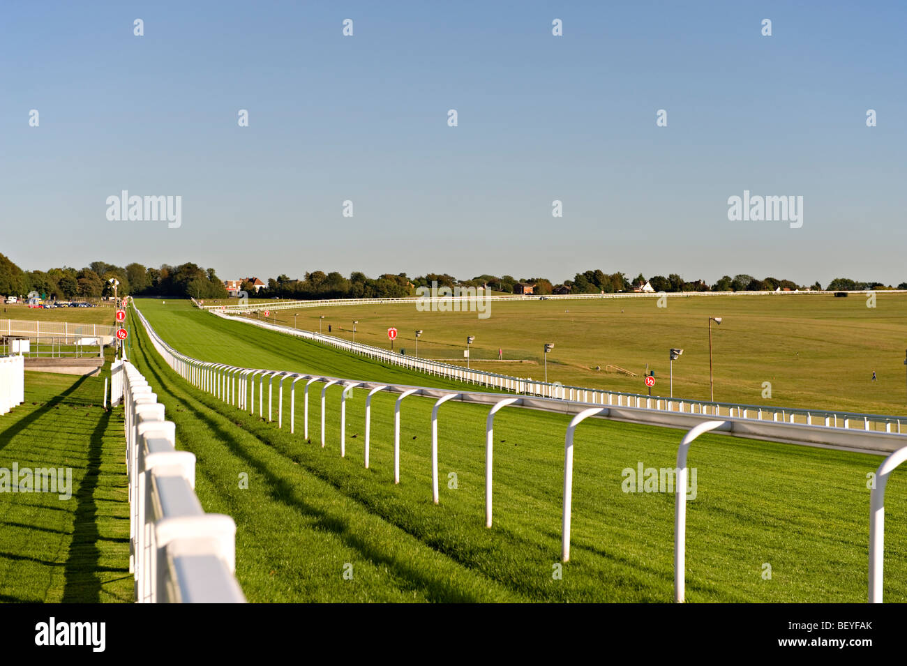 The final straight, with Tattenham Corner in the distance. Epsom ...