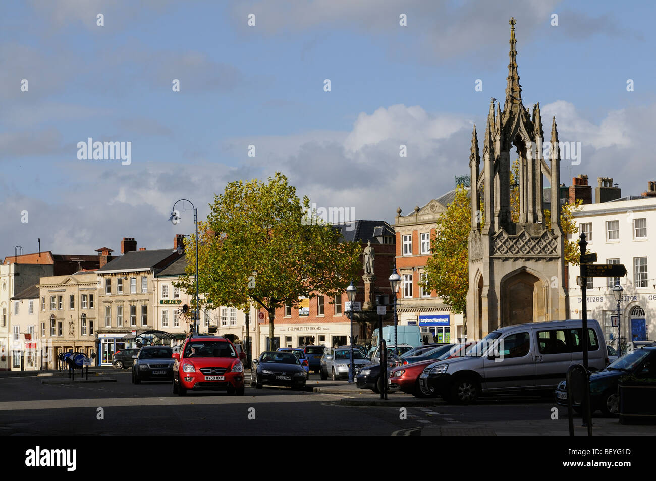 Devizes town centre shops and the market cross Wiltshire England UK ...