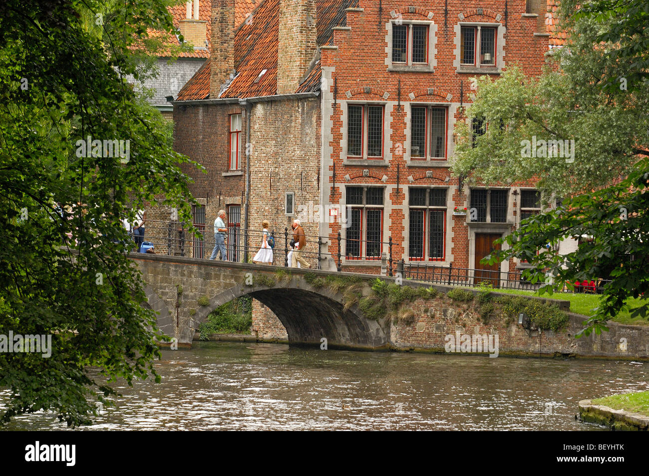 Bridge over Dijver canall. Brugge,(the Venice of the North). Western ...
