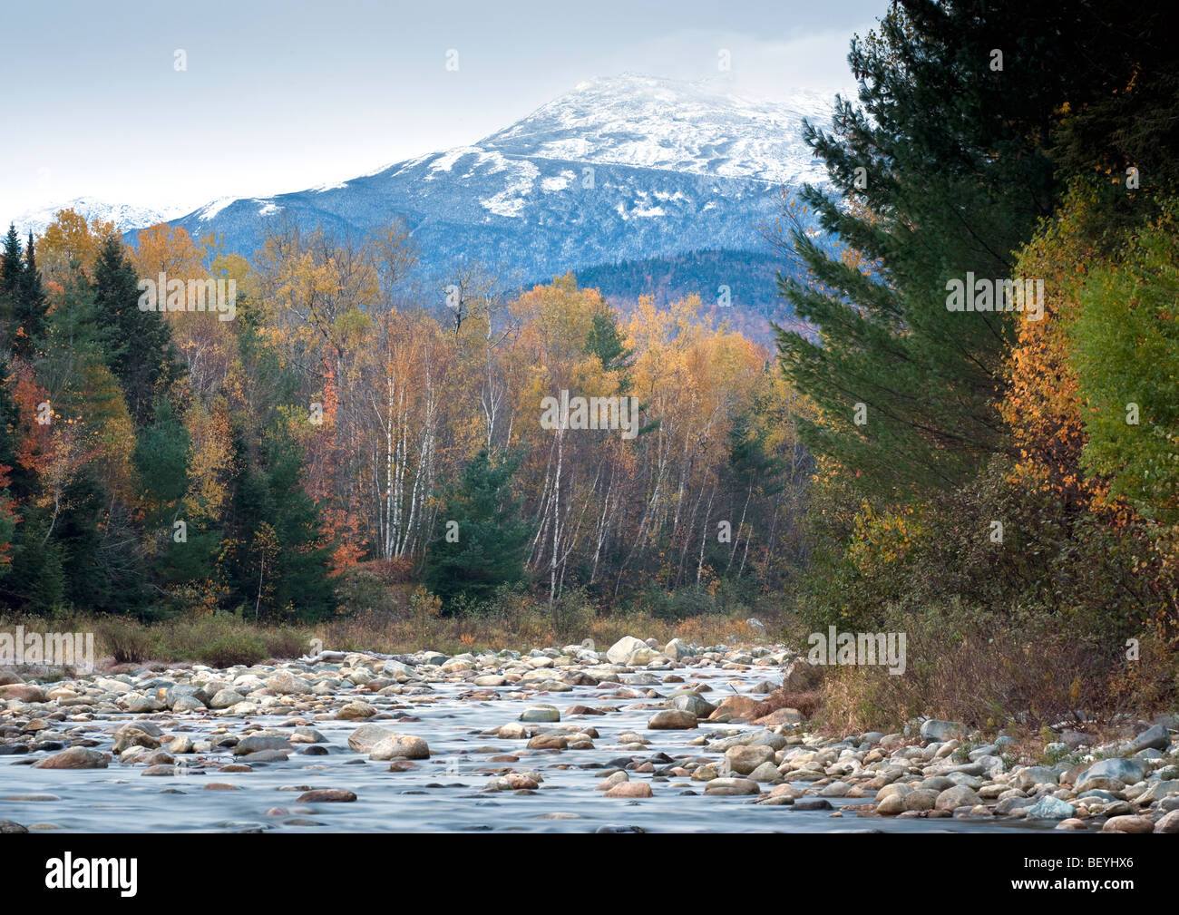 Autumn on the swift river in the white mountains of New Hampshire with ...