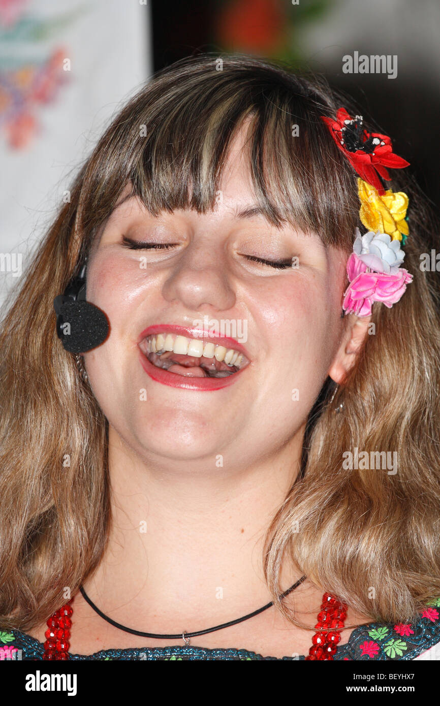 Young & beautiful Ukrainian Folk song singer lady is performing in a ...