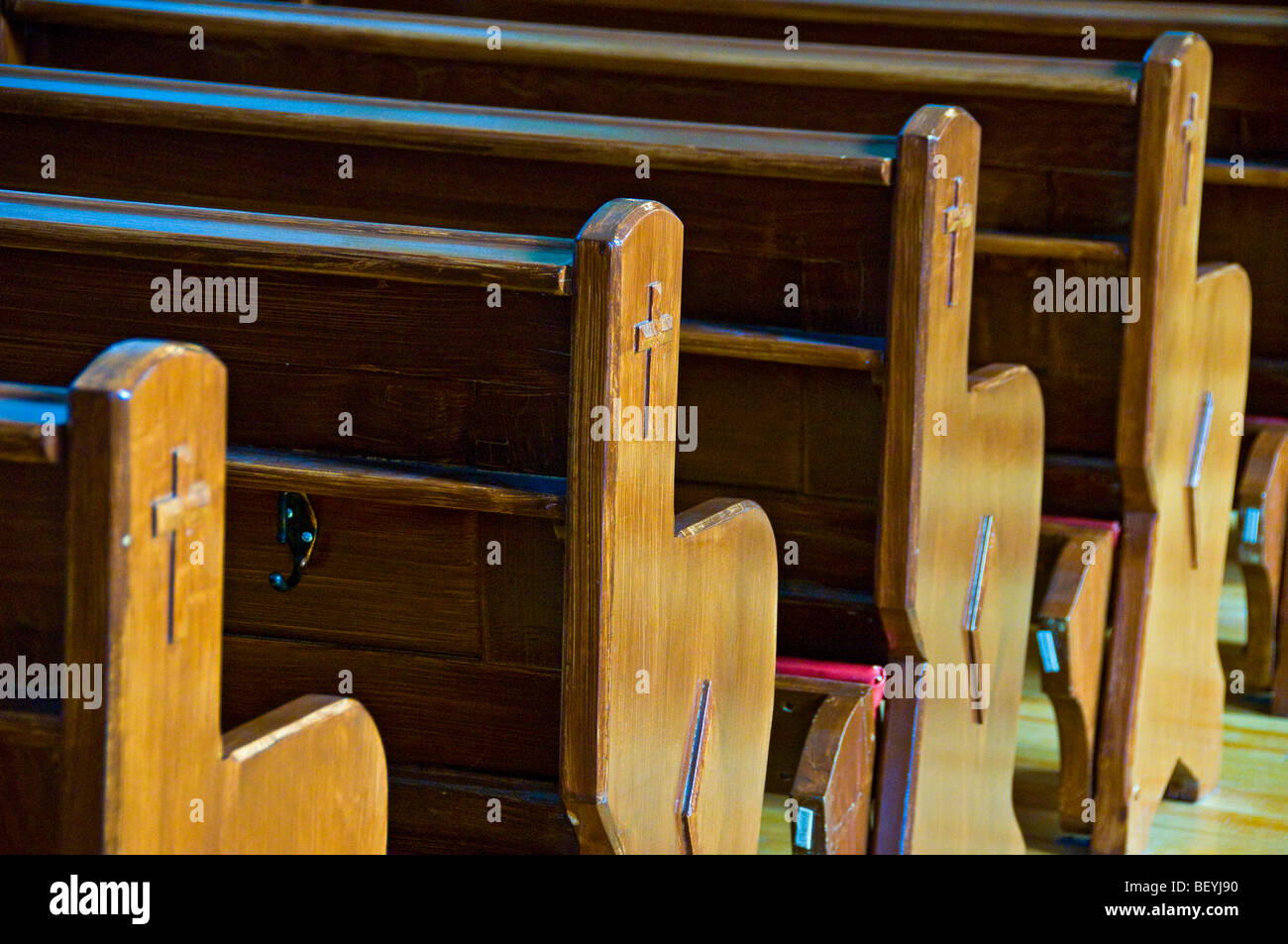 Benches of a Church Stock Photo - Alamy
