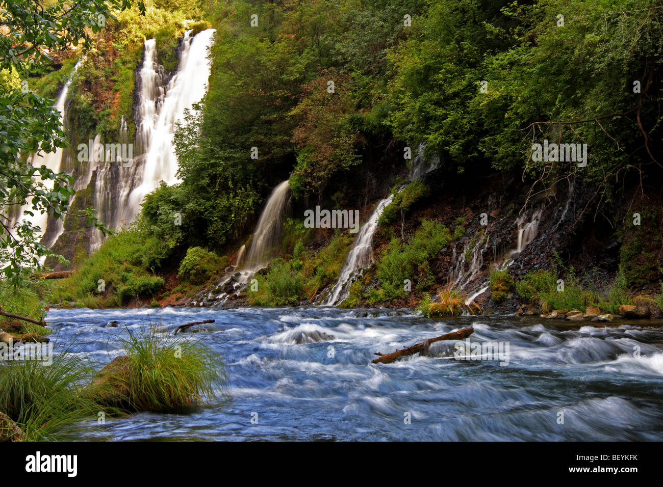 Burney Falls flows into Burney Creek as it makes its way to Lake ...