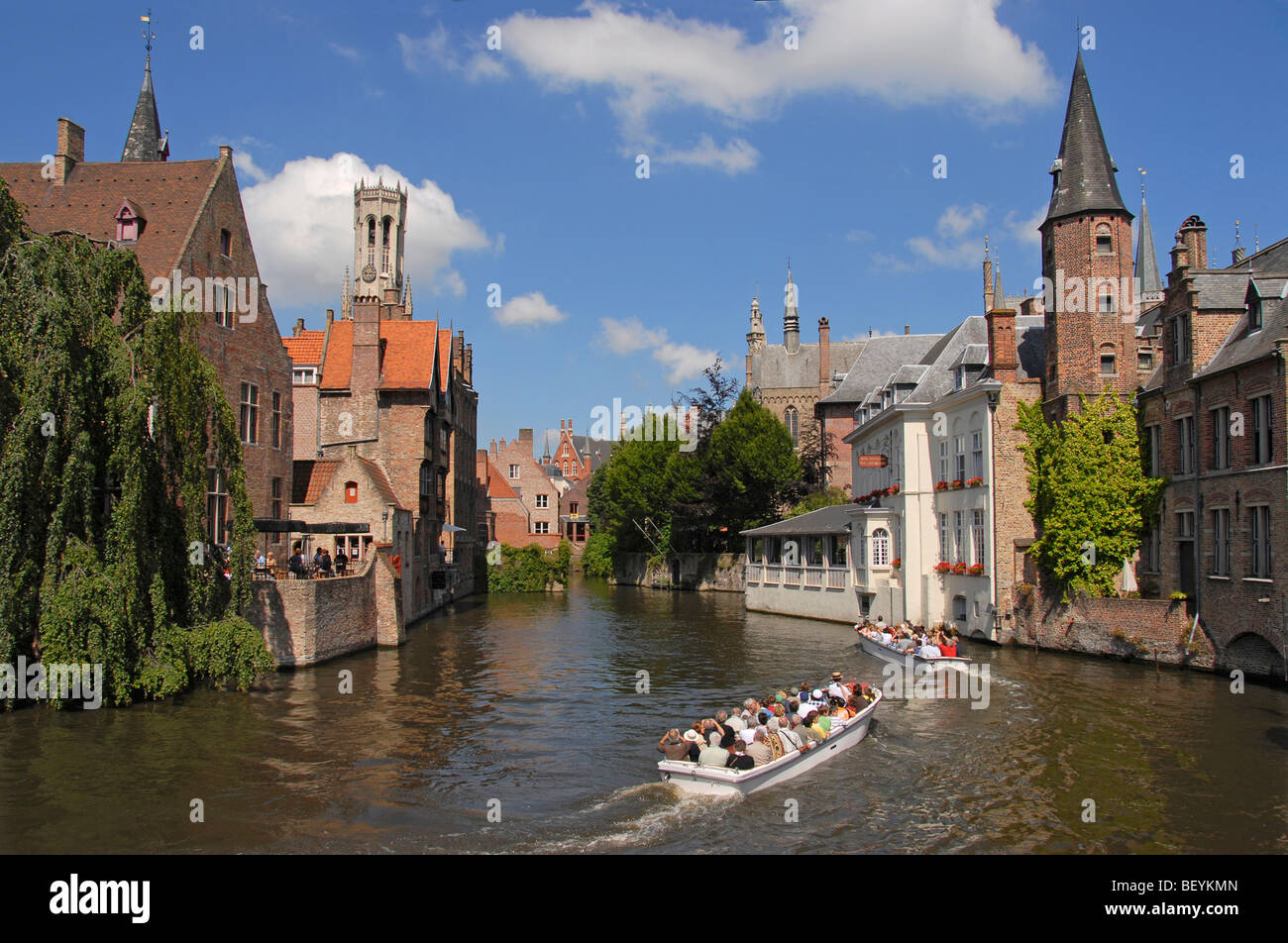 tourist boats on canal between the Burg and the Markt Bruges Brugge ...