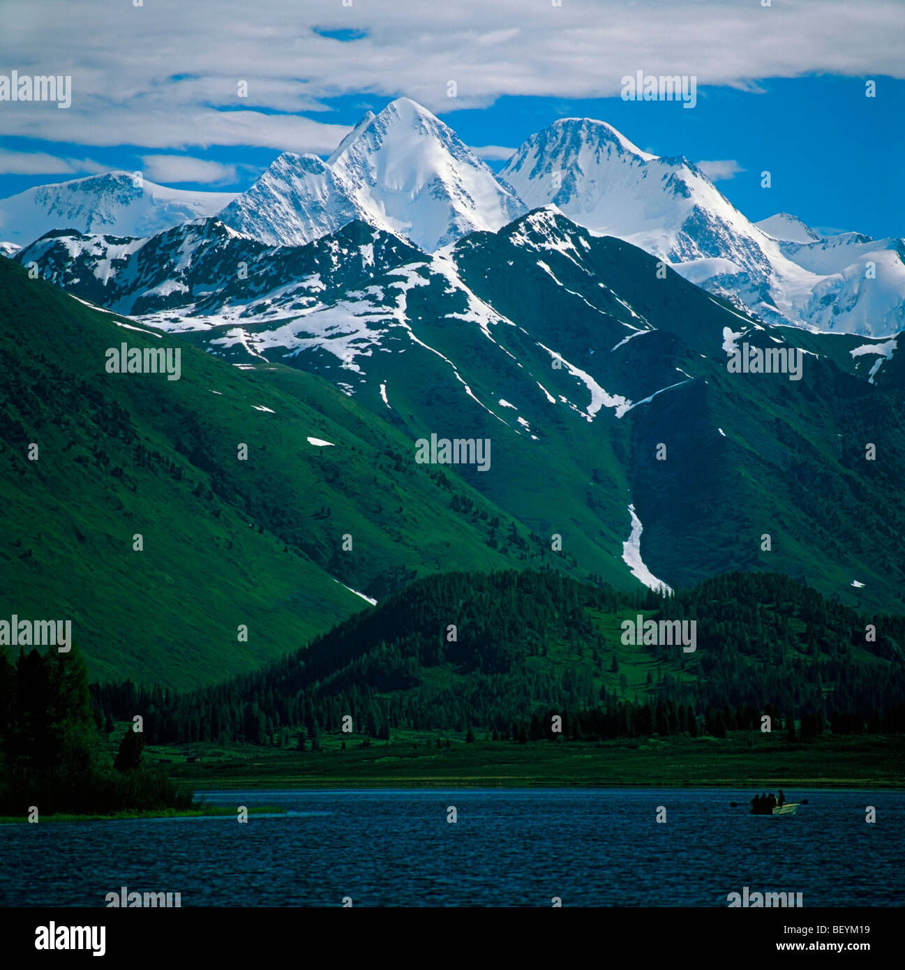 Lake Yazevoye and Mount Belukha. The Altai Mountains, Kazakhstan Stock ...