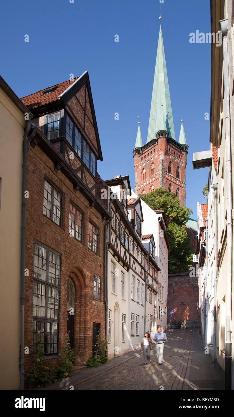 Back street and St Petri church Lubeck Germany Stock Photo - Alamy