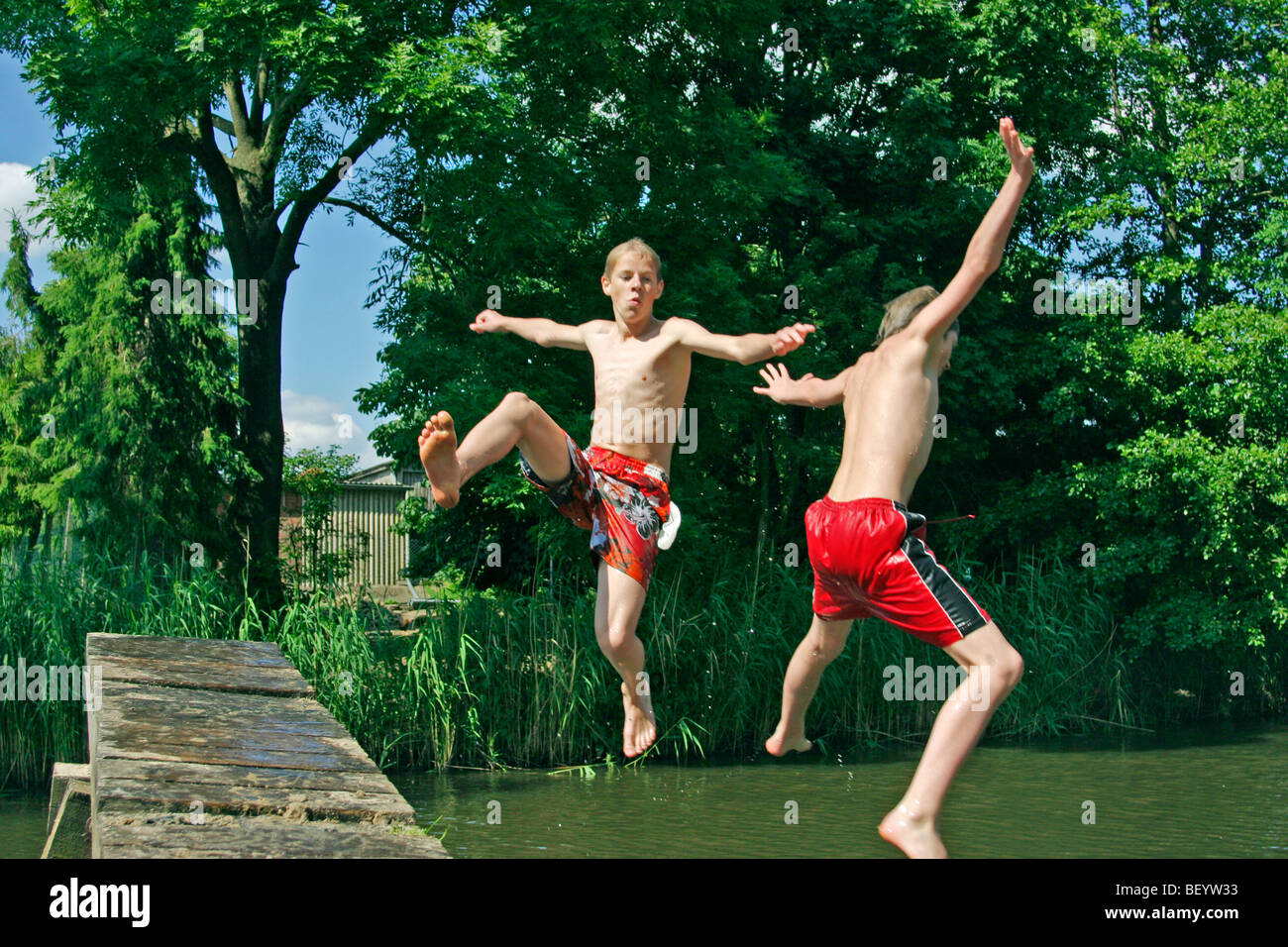 teenage boys bathing in a river Stock Photo, Royalty Free Image ...