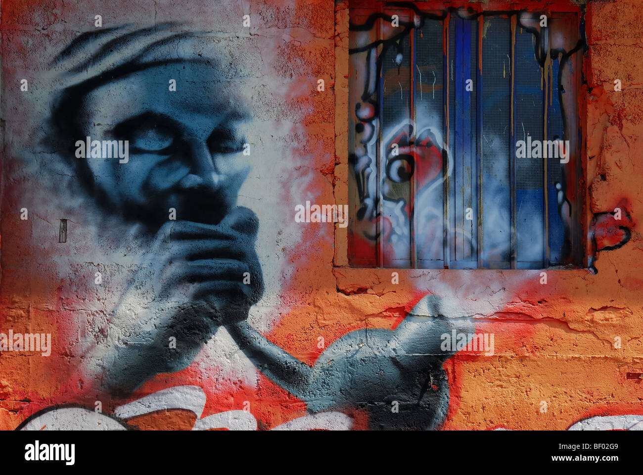 Padua,Italy,a mural painting representing an Arabian smoking narghileh ...