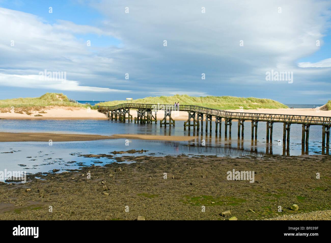 The Lossiemouth bridge over the River Lossie to the beach and seafront ...