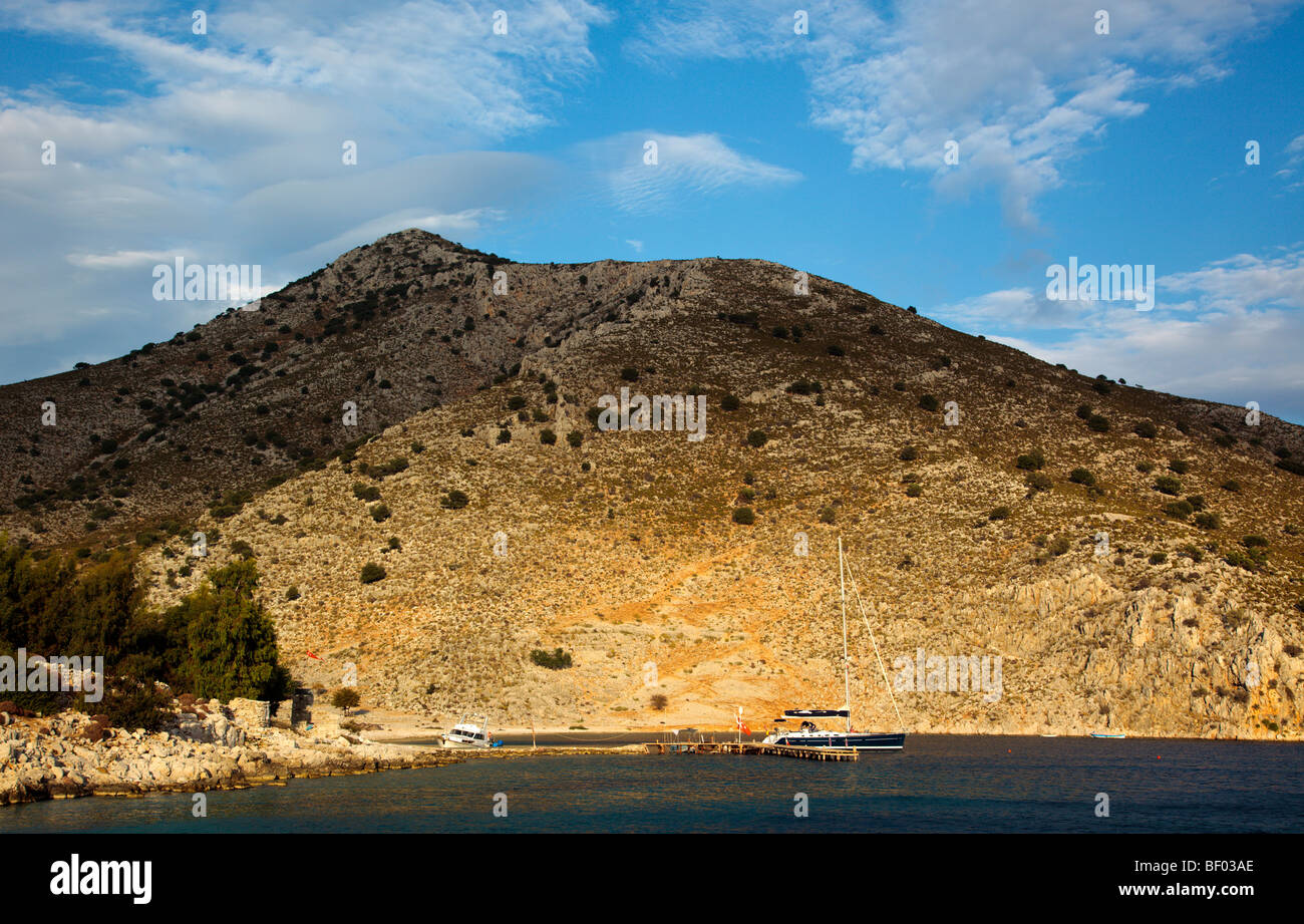Yacht in Loryma Bay Turkish Coast Stock Photo - Alamy