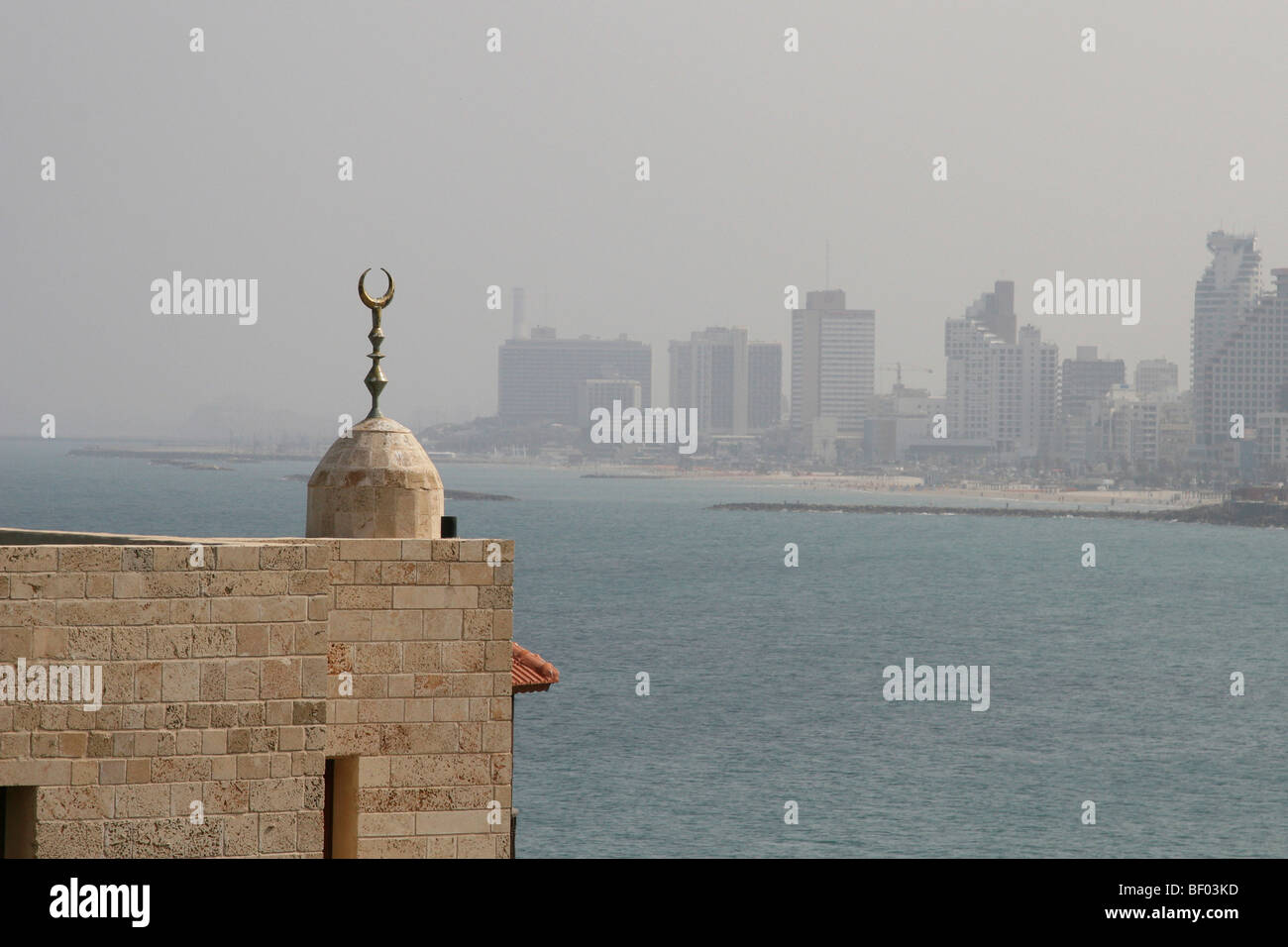 Israel, Tel Aviv - Jaffa, The turret of the El Baher mosque in old ...
