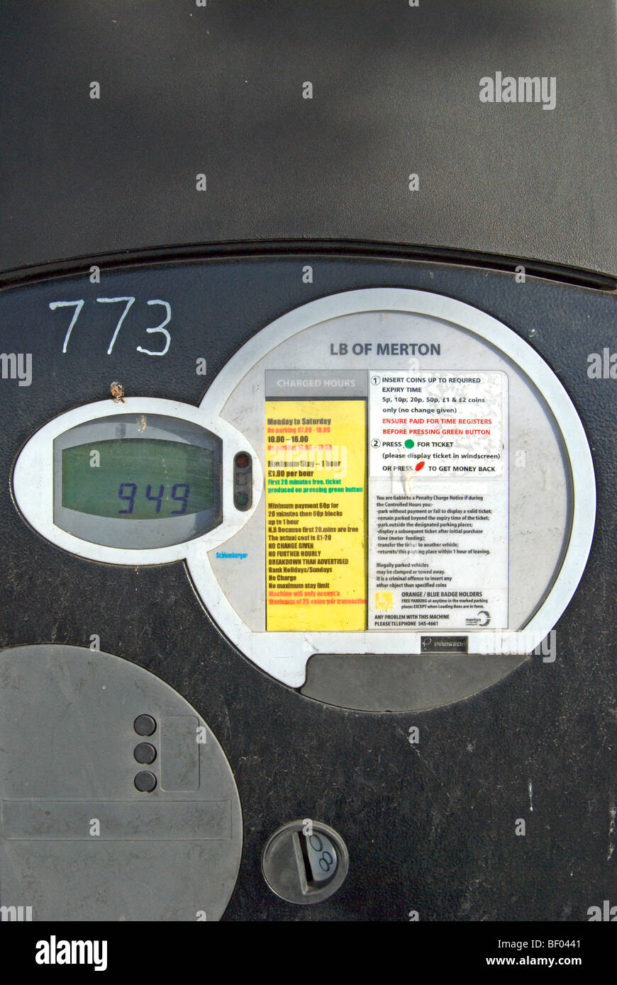 detail of front of london borough of merton parking meter, in wimbledon ...