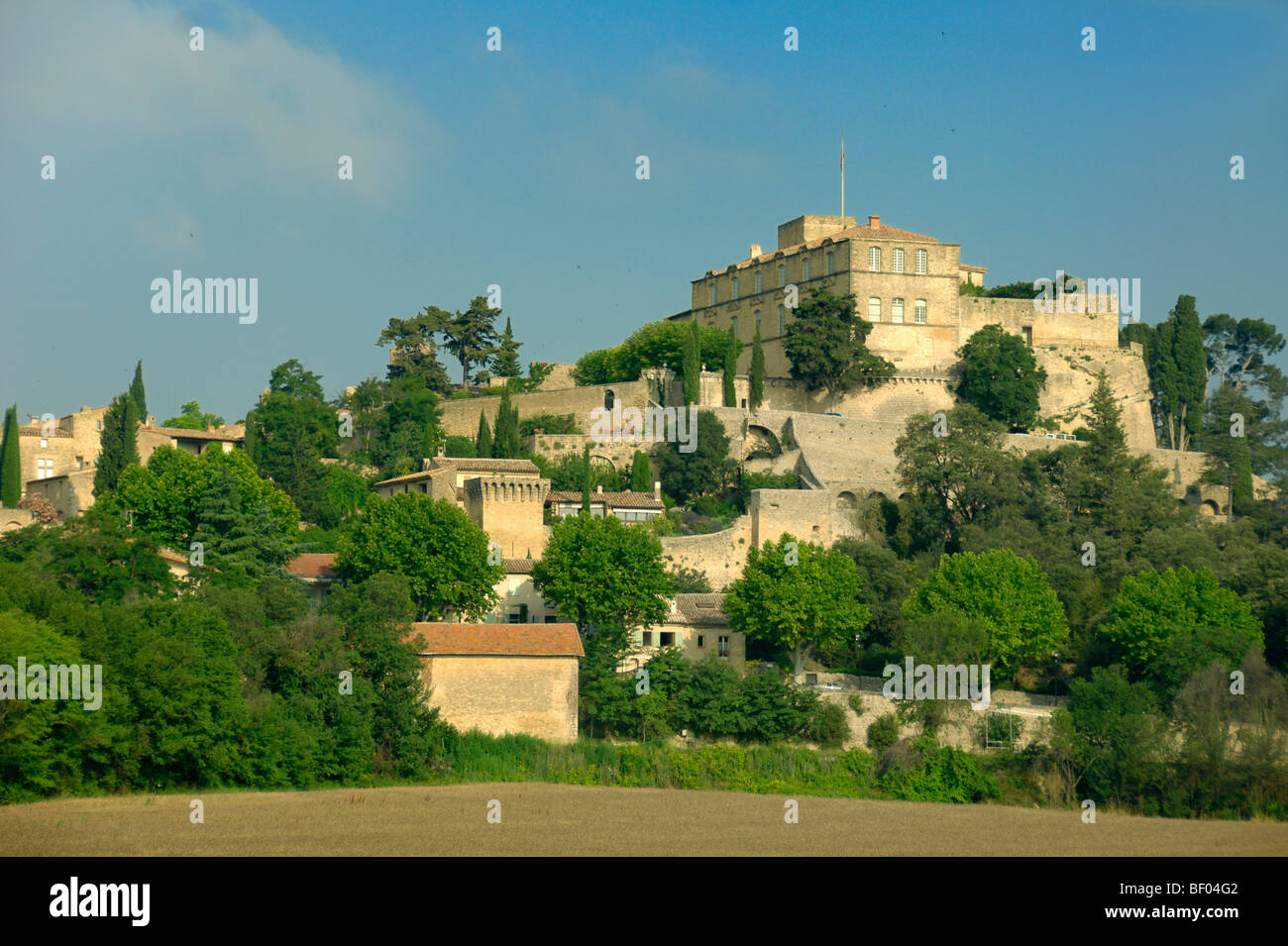 Early Morning View of Ansouis Perched or Hilltop Village & Château ...