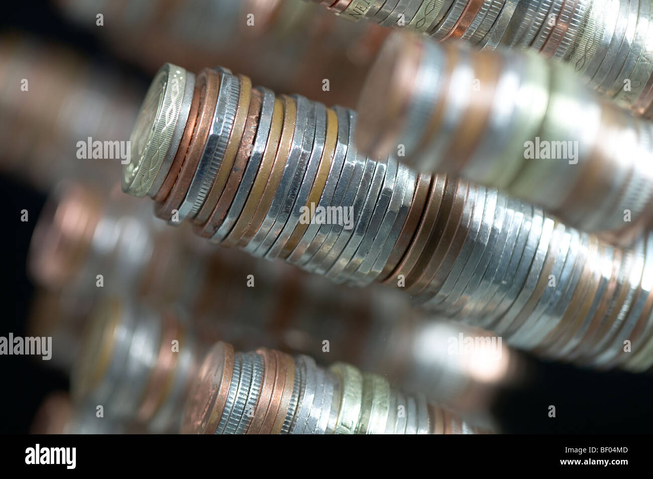 studio shot of stacks of coins shot at an angle Stock Photo - Alamy