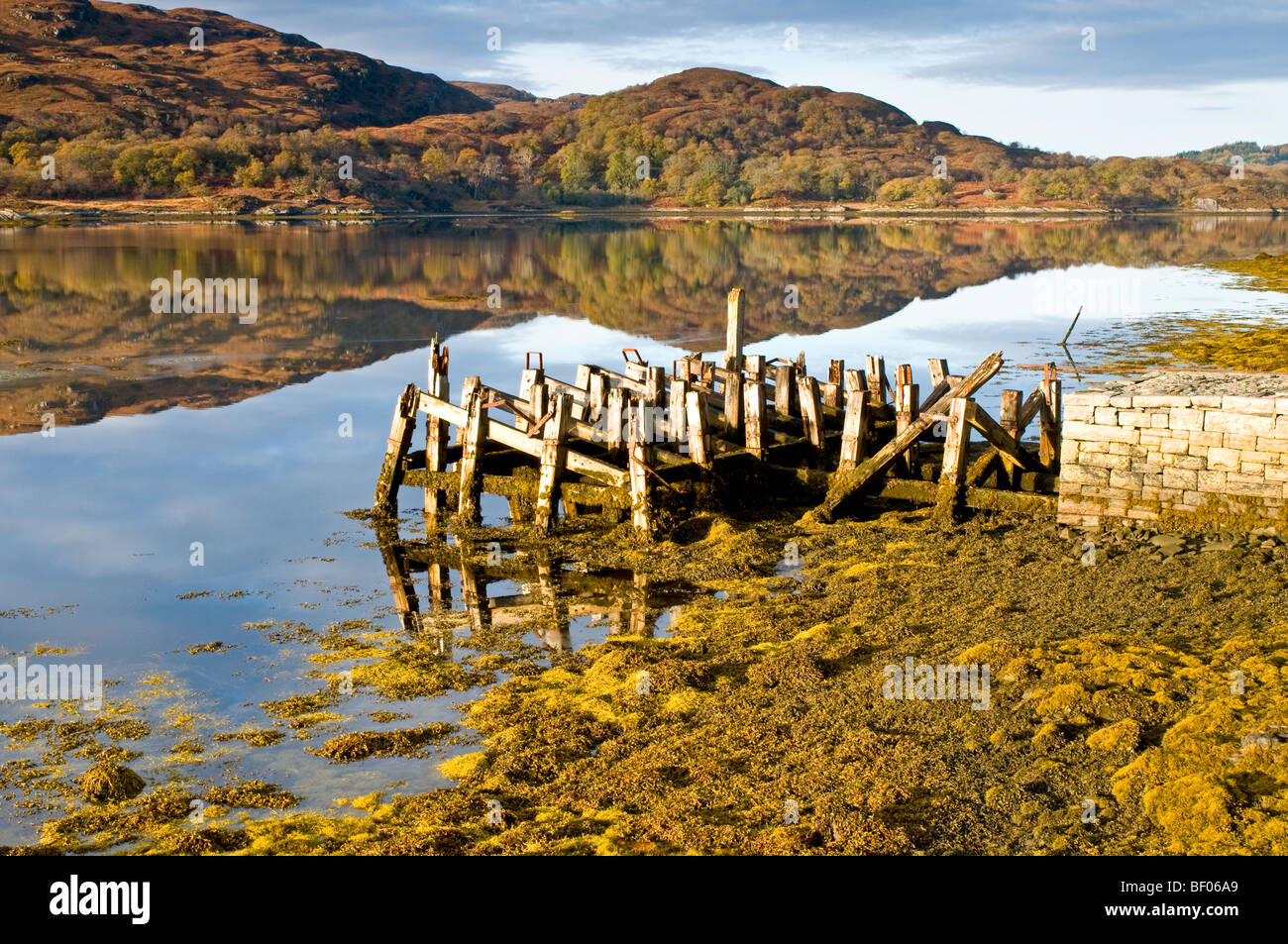 The old Kinlochmoidart Peir on Loch Moidart by the A861 road Lochaber ...