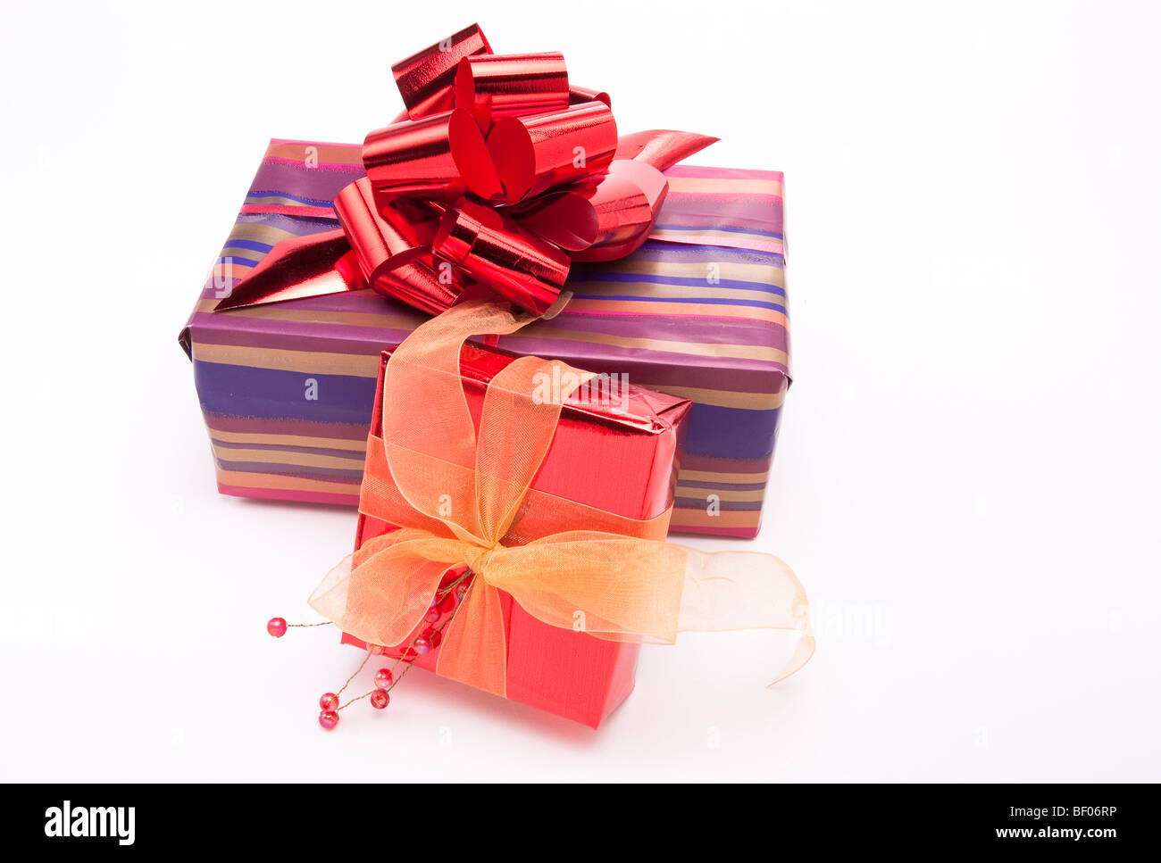 Christmas parcel decorations isolated against white background cut out ...
