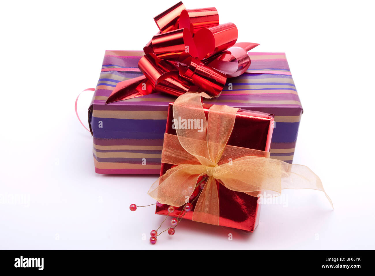 Christmas parcel decorations isolated against white background cut out ...