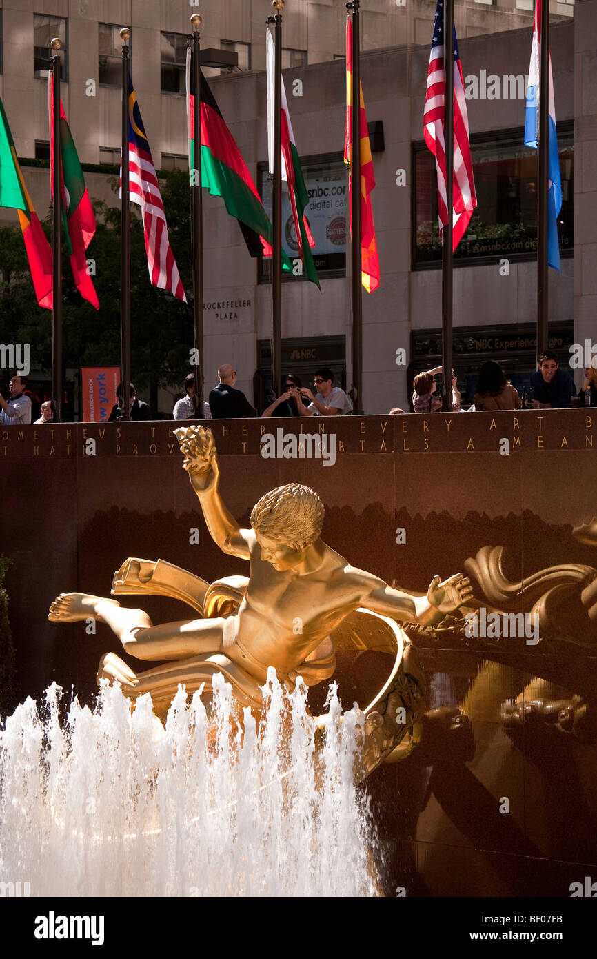 Prometheus golden statue sculpture flag flags hi-res stock photography ...