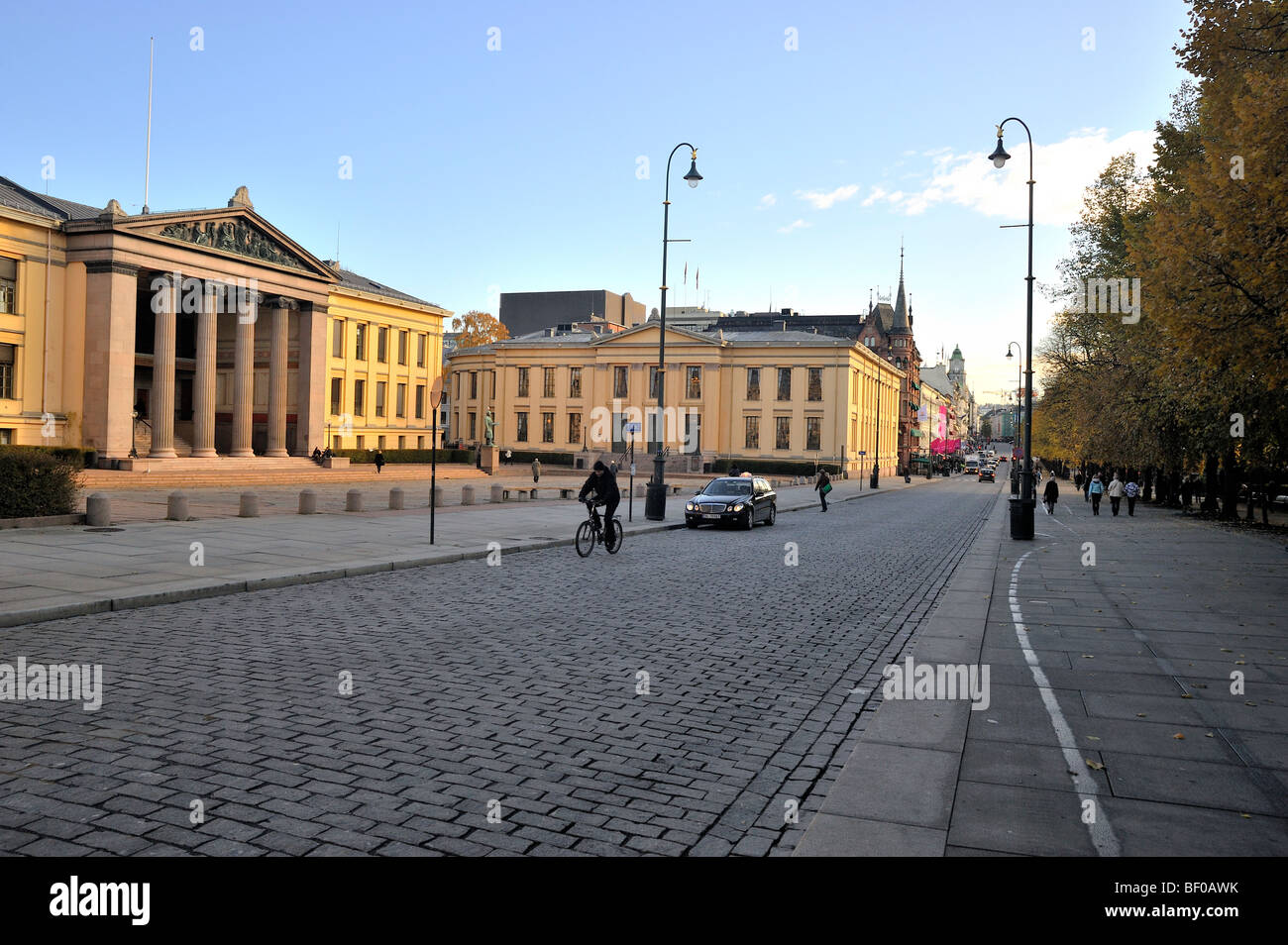 The old university of Oslo and Karl Johan street.Norway Stock Photo - Alamy