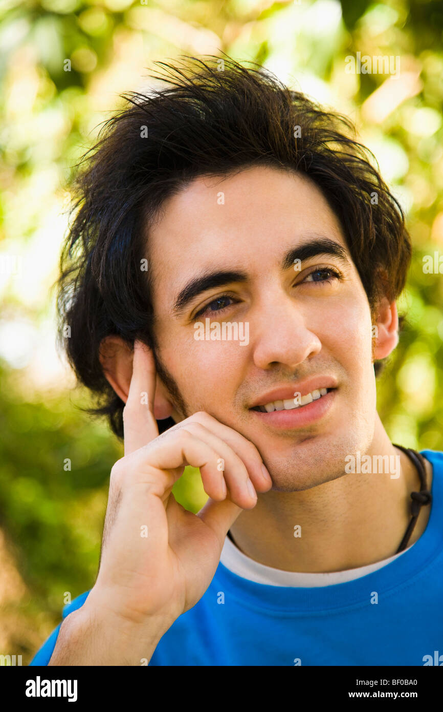 Close-up of a man thinking Stock Photo - Alamy