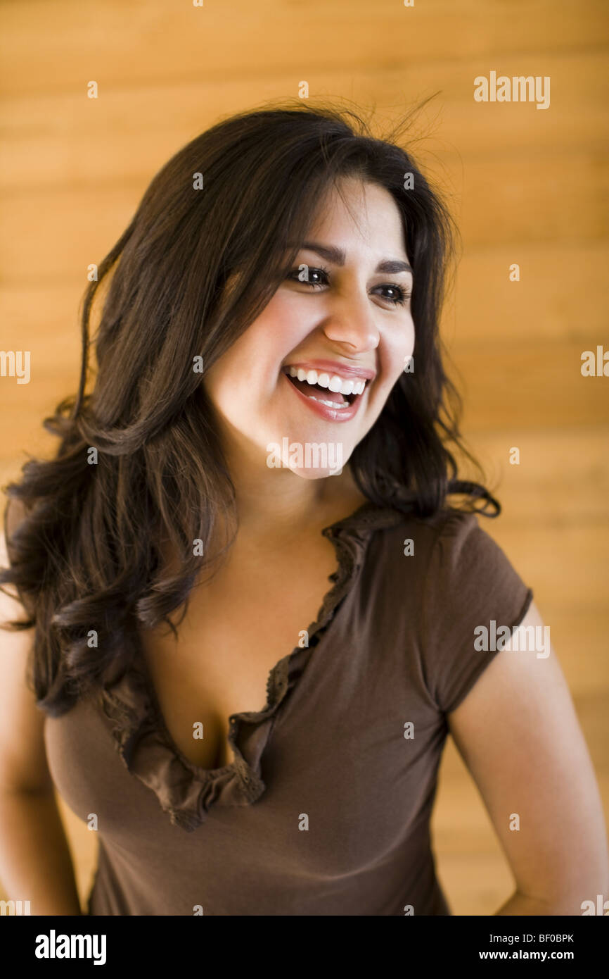 Close-up of a woman laughing Stock Photo - Alamy