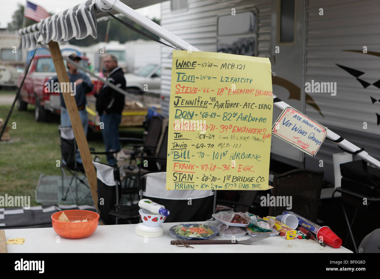 A sign lists the names of Vietnam Vets and their units and years of ...
