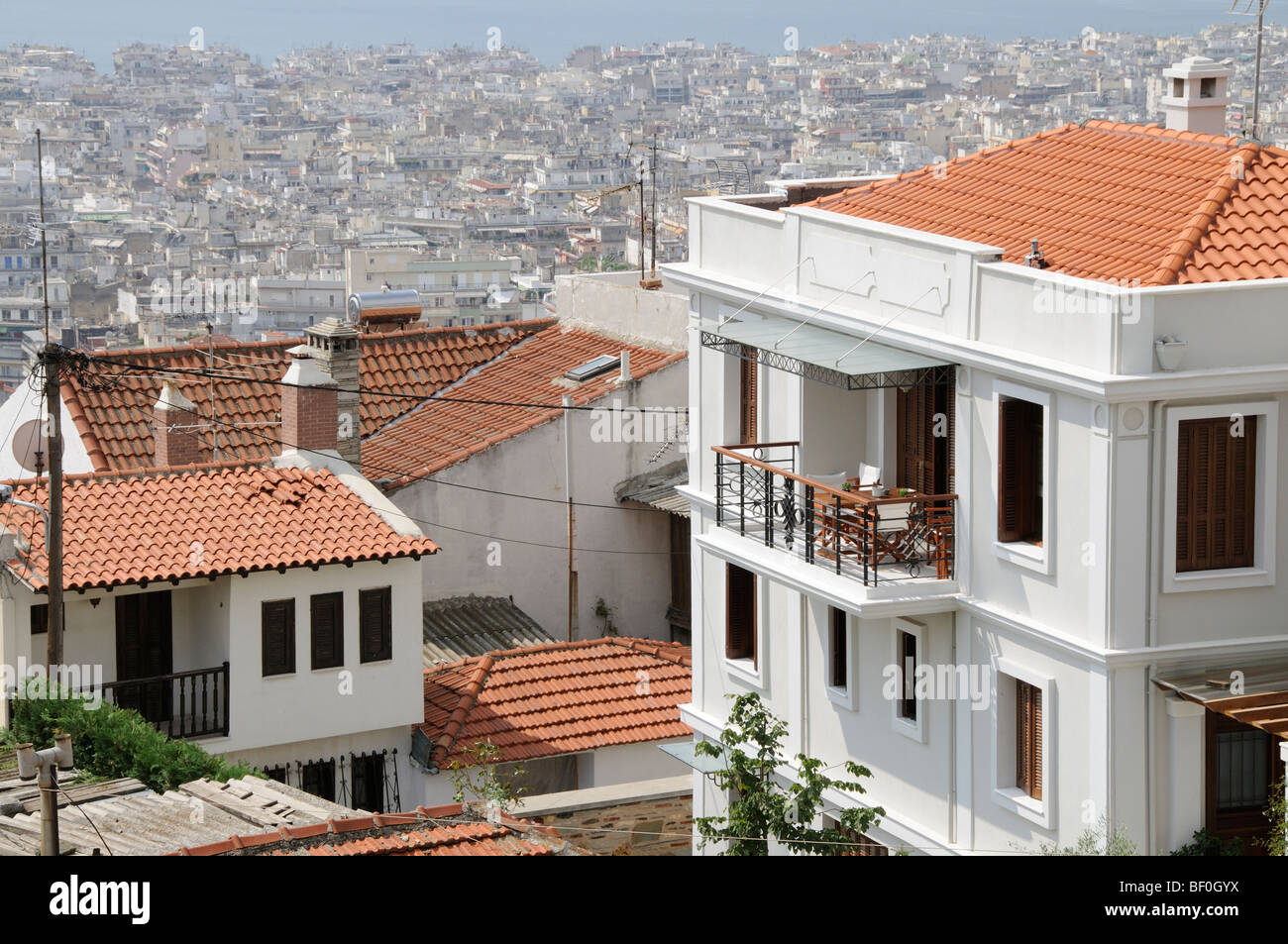 Modern housing overlooking the city of Thessaloniki northern Greece ...