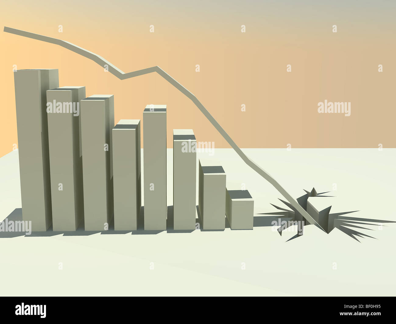 A 3d rendered bar graph showing continual decline until the line ...